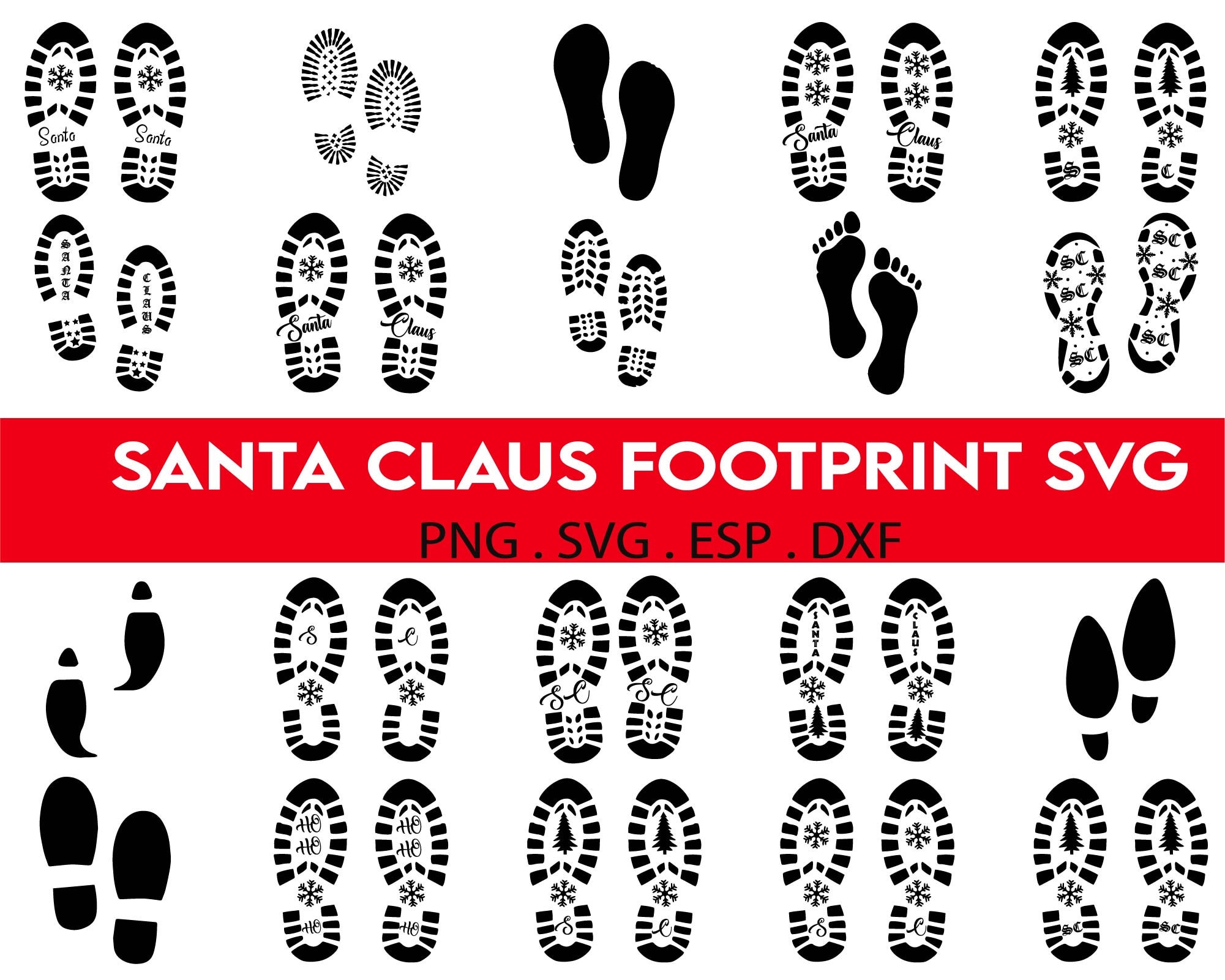Santa Claus Footprint Svg Bundle, Christmas Svg, Santa Boots Svg, Santa ...