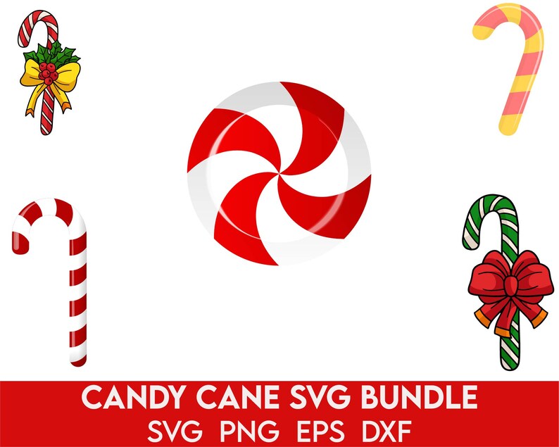 Candy Cane SVG, Candy Canes Clipart, Candy Cane With Bow Svg, Christmas ...