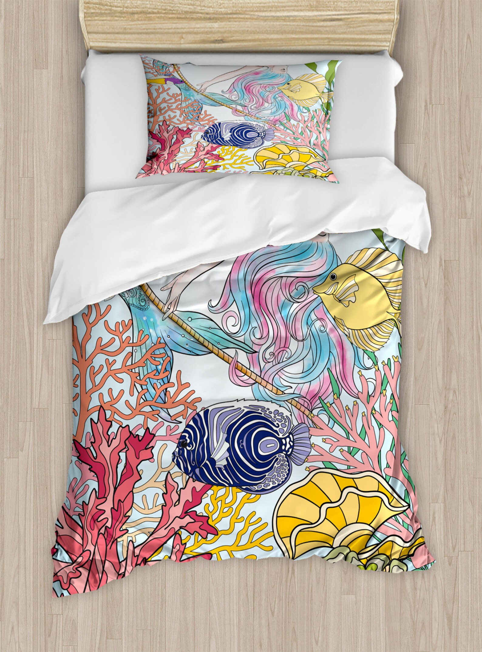 Mermaid Duvet Cover Set Hand Drawn Mermaid Creature Swinging - Etsy