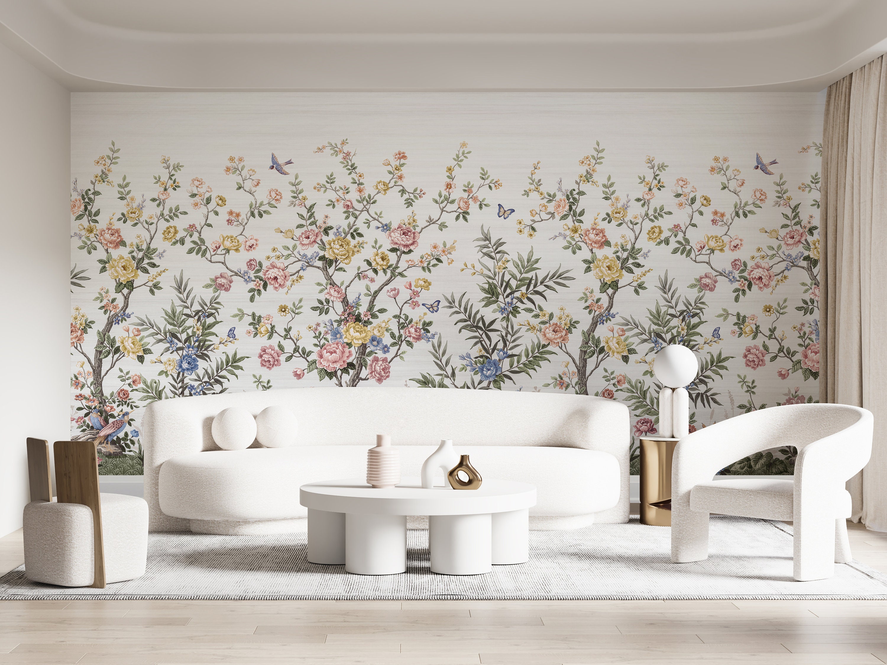 Chinoiserie Wallpaper Mural Soft White High Quality Wallpaper Mural ...