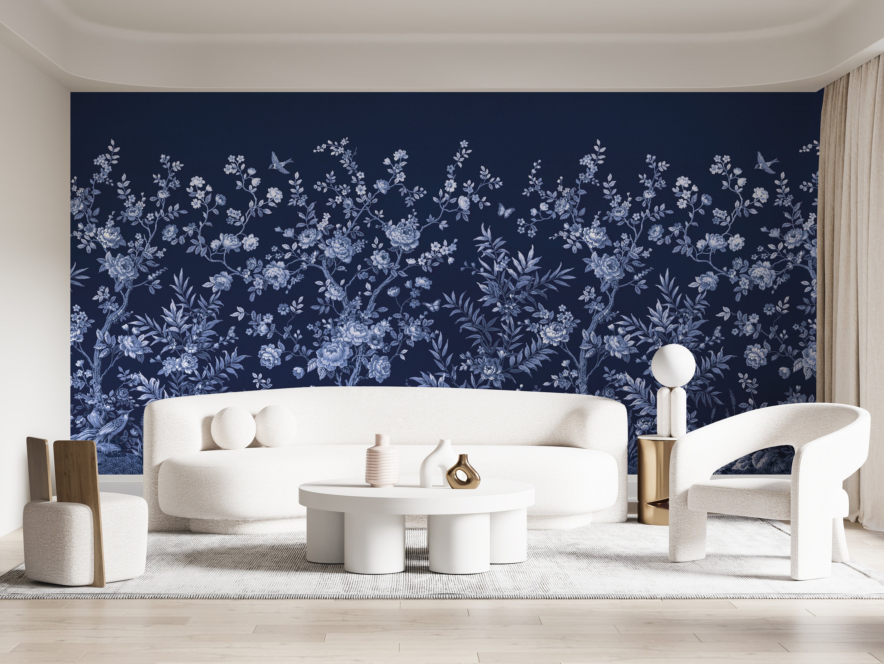 Chinoiserie Wallpaper Mural Midnight Blue High Quality Wallpaper Mural Chinoiserie Wallpaper ...
