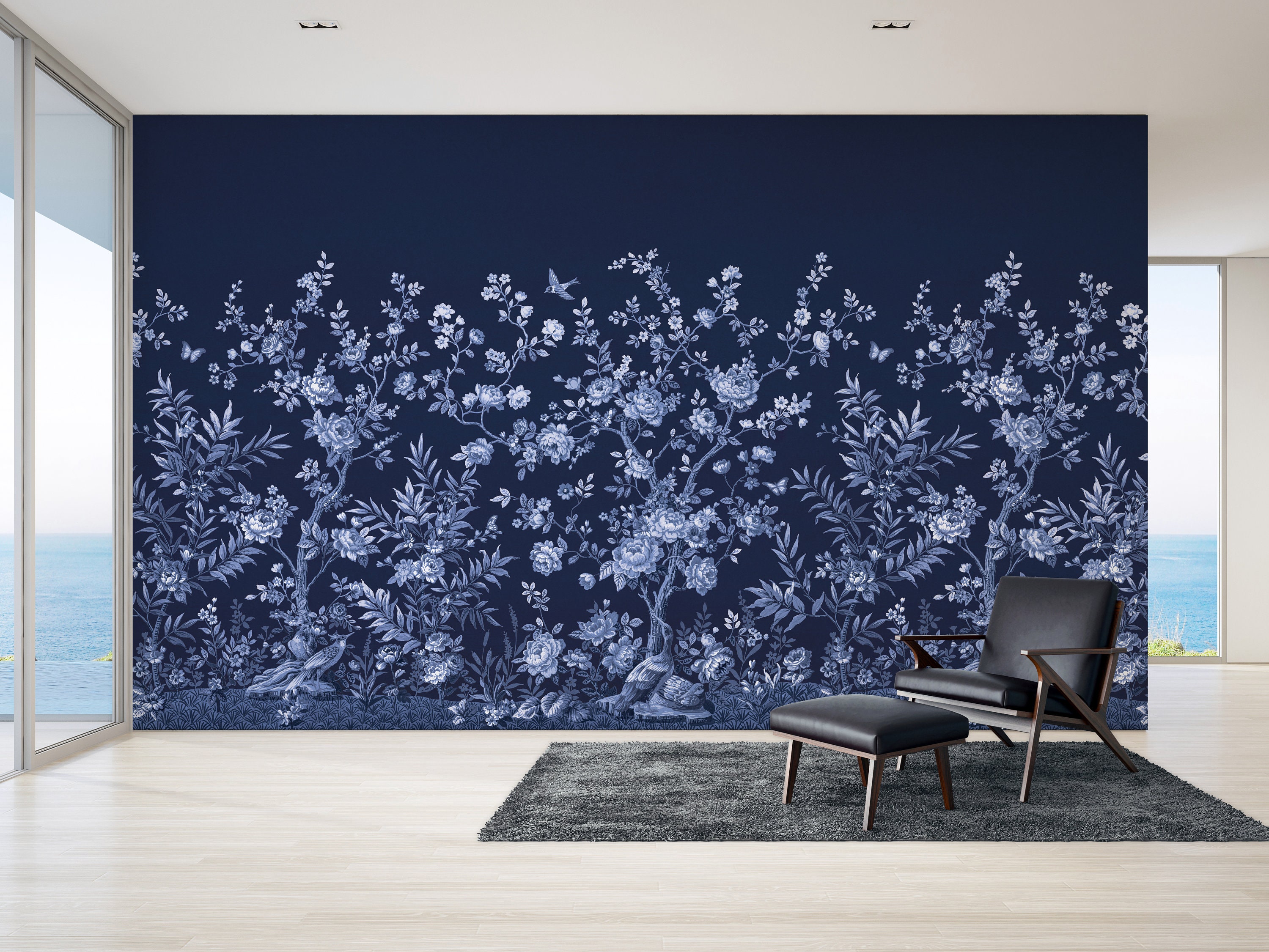 Chinoiserie Wallpaper Mural Midnight Blue High Quality Wallpaper Mural Chinoiserie Wallpaper ...