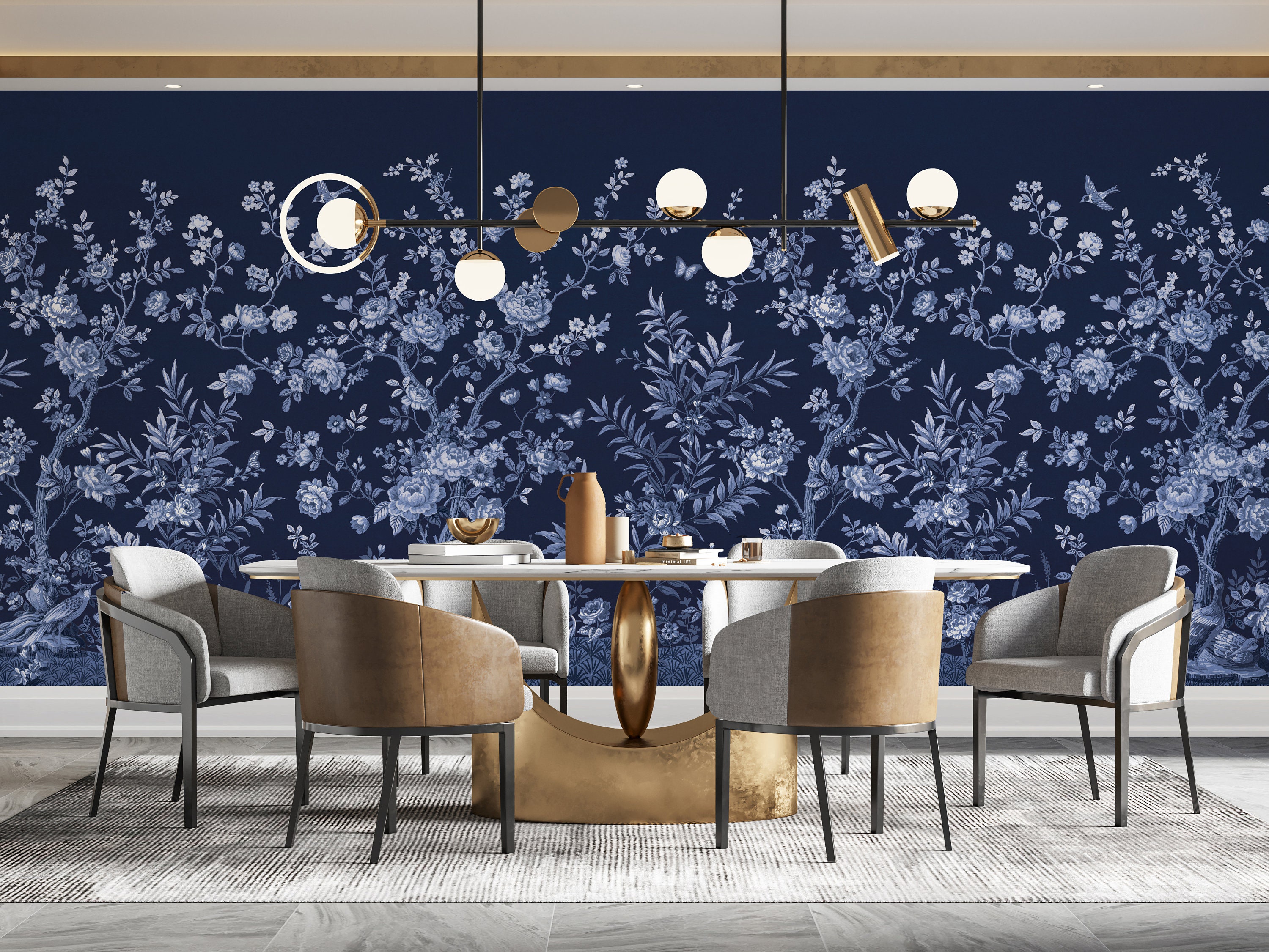 Chinoiserie Wallpaper Mural Midnight Blue High Quality Wallpaper Mural Chinoiserie Wallpaper ...
