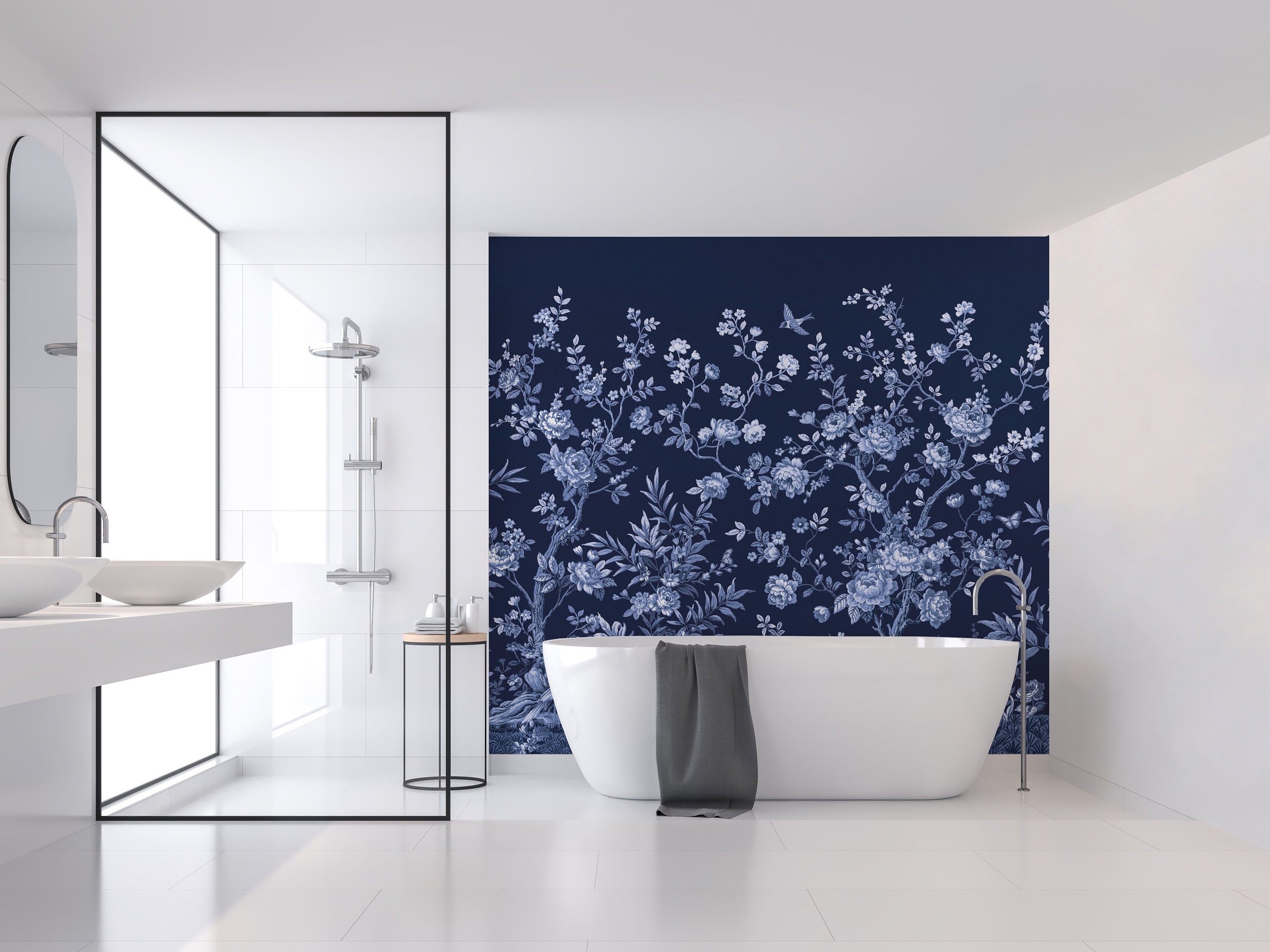 Chinoiserie Wallpaper Mural Midnight Blue High Quality Wallpaper Mural Chinoiserie Wallpaper ...