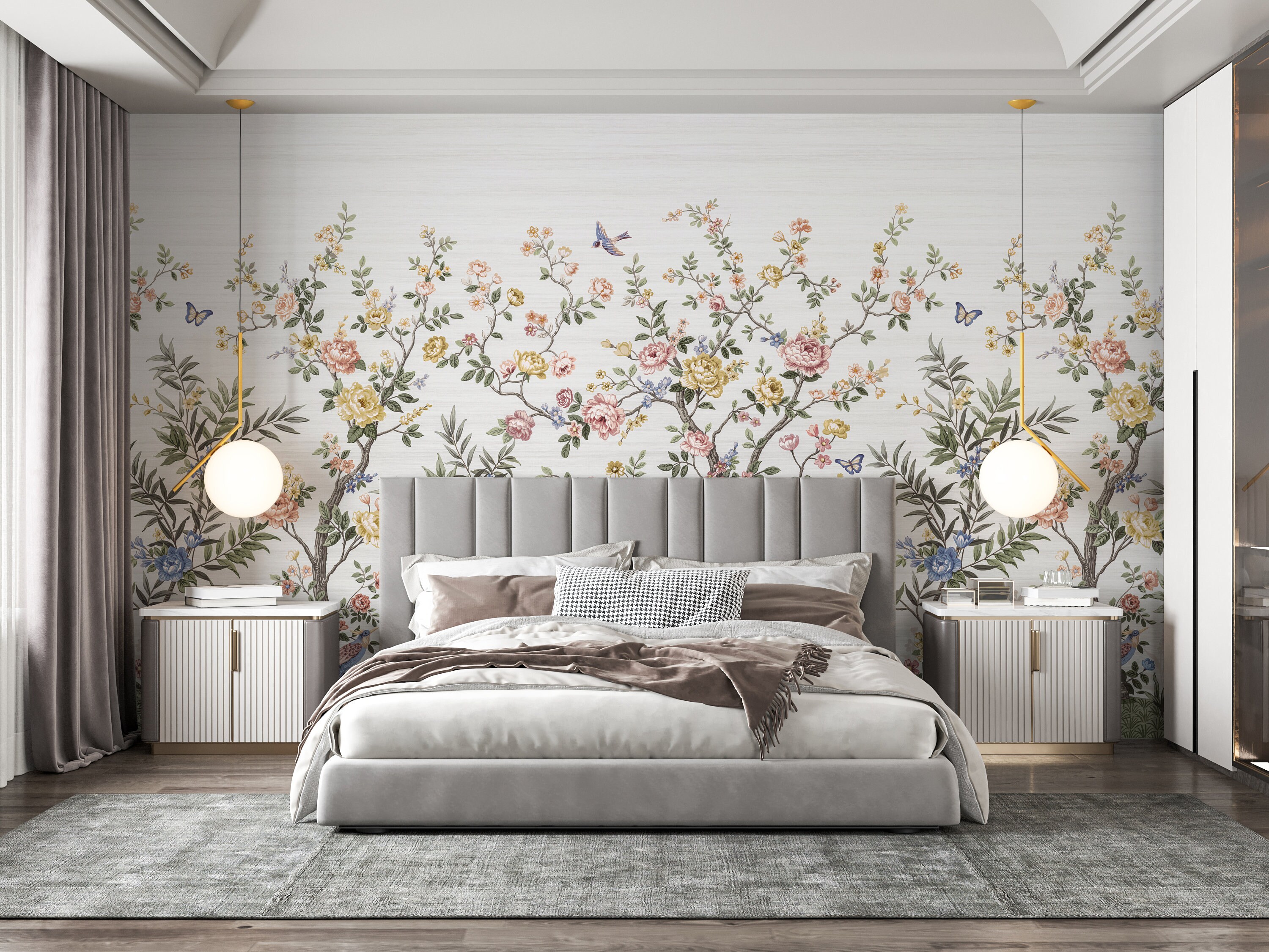 Chinoiserie Wallpaper Mural Soft White High Quality - Etsy