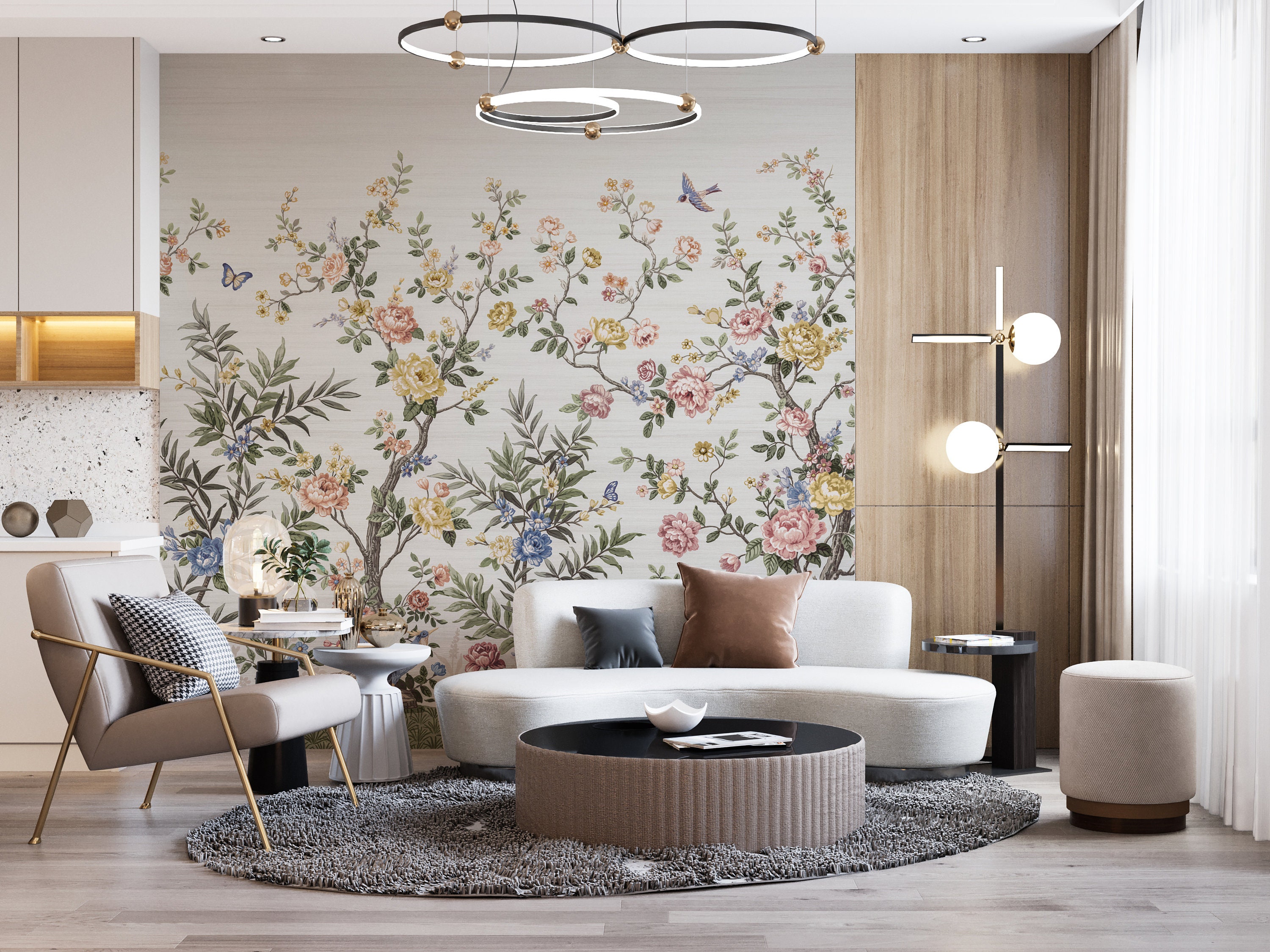 Chinoiserie Wallpaper Mural Soft White High Quality Wallpaper Mural ...