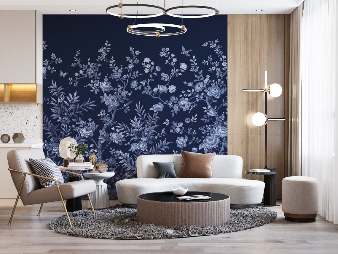 Chinoiserie Wallpaper Mural Midnight Blue High Quality Wallpaper Mural ...