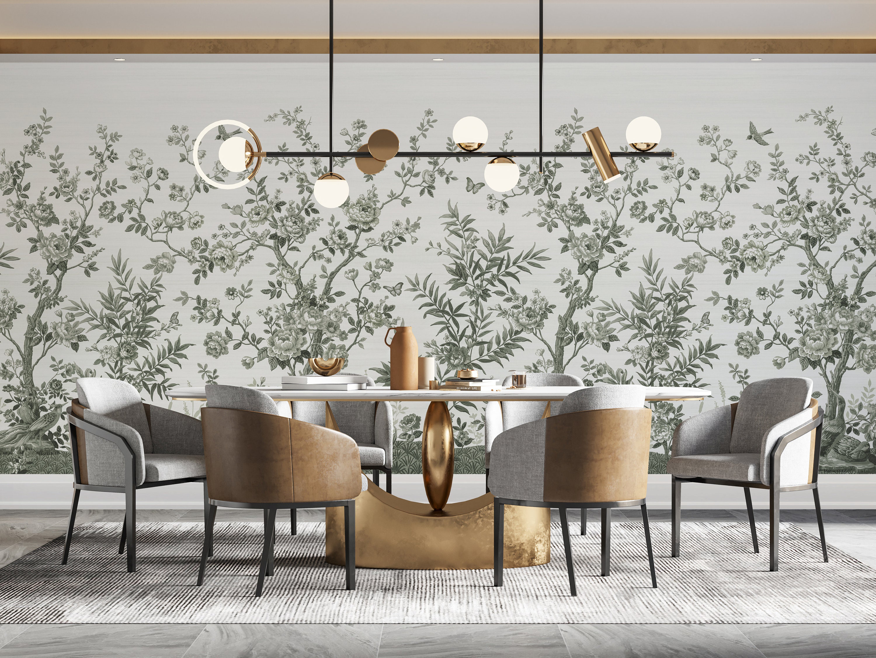 Chinoiserie Wallpaper Mural Sage Green High Quality Wallpaper Mural Chinoiserie Wallpaper, Tree ...