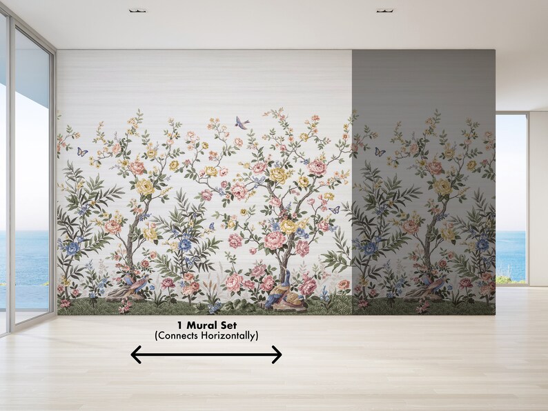 Chinoiserie Wallpaper Mural Soft White High Quality Wallpaper Mural ...