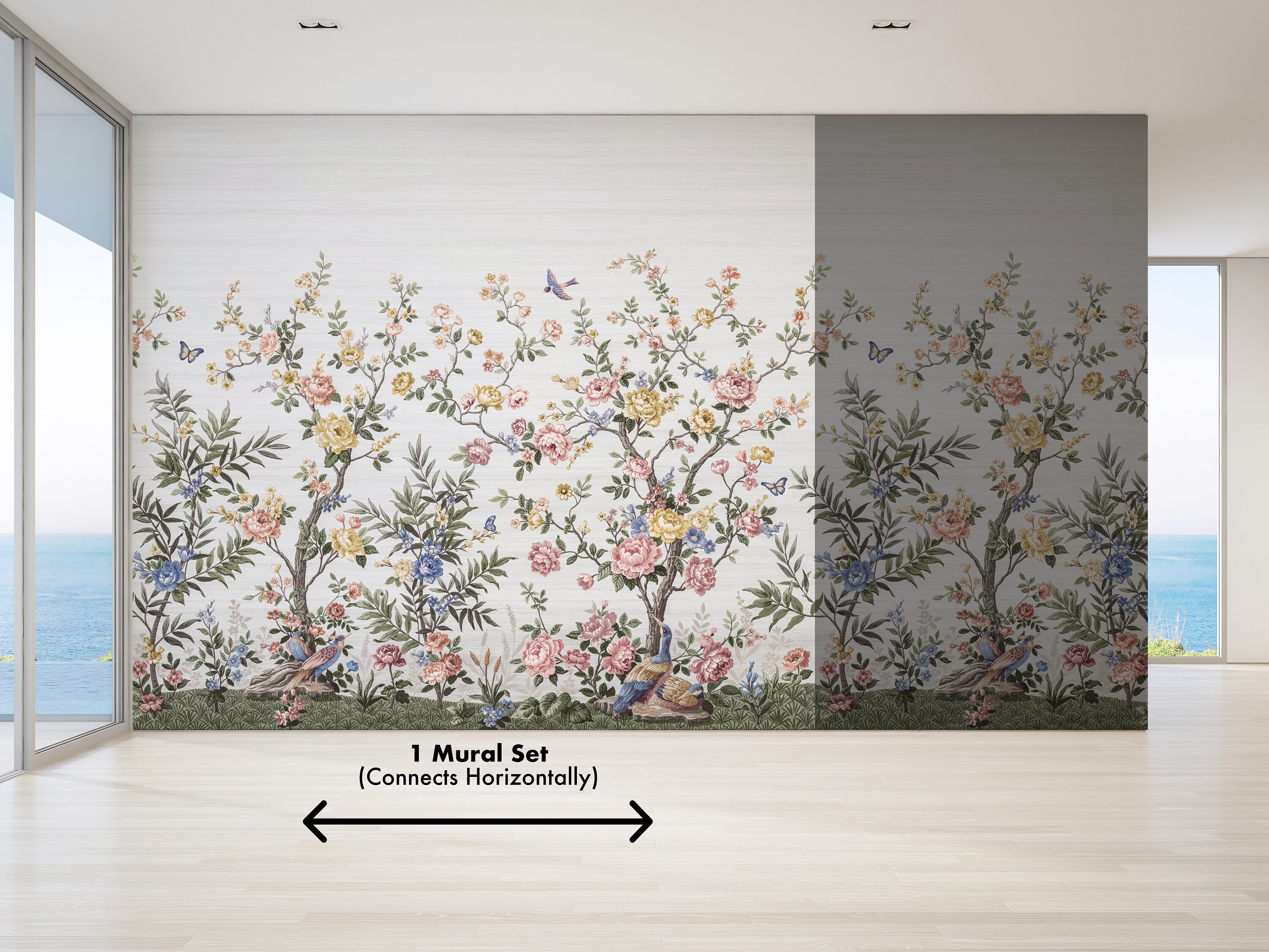 Chinoiserie Wallpaper Mural Soft White High Quality Wallpaper Mural Chinoiserie Wallpaper, Trees ...