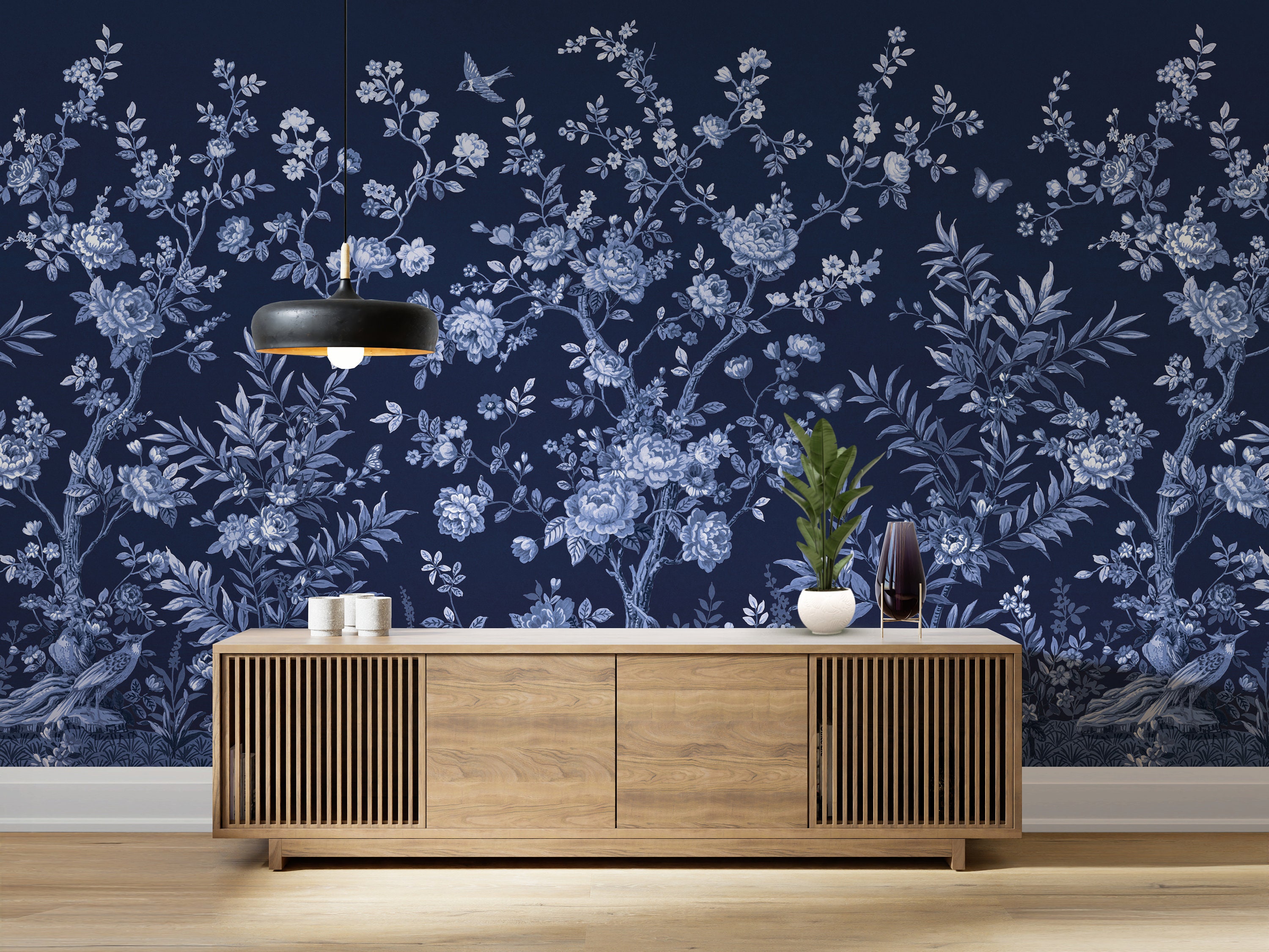 Chinoiserie Wallpaper Mural Midnight Blue High Quality Wallpaper Mural Chinoiserie Wallpaper ...