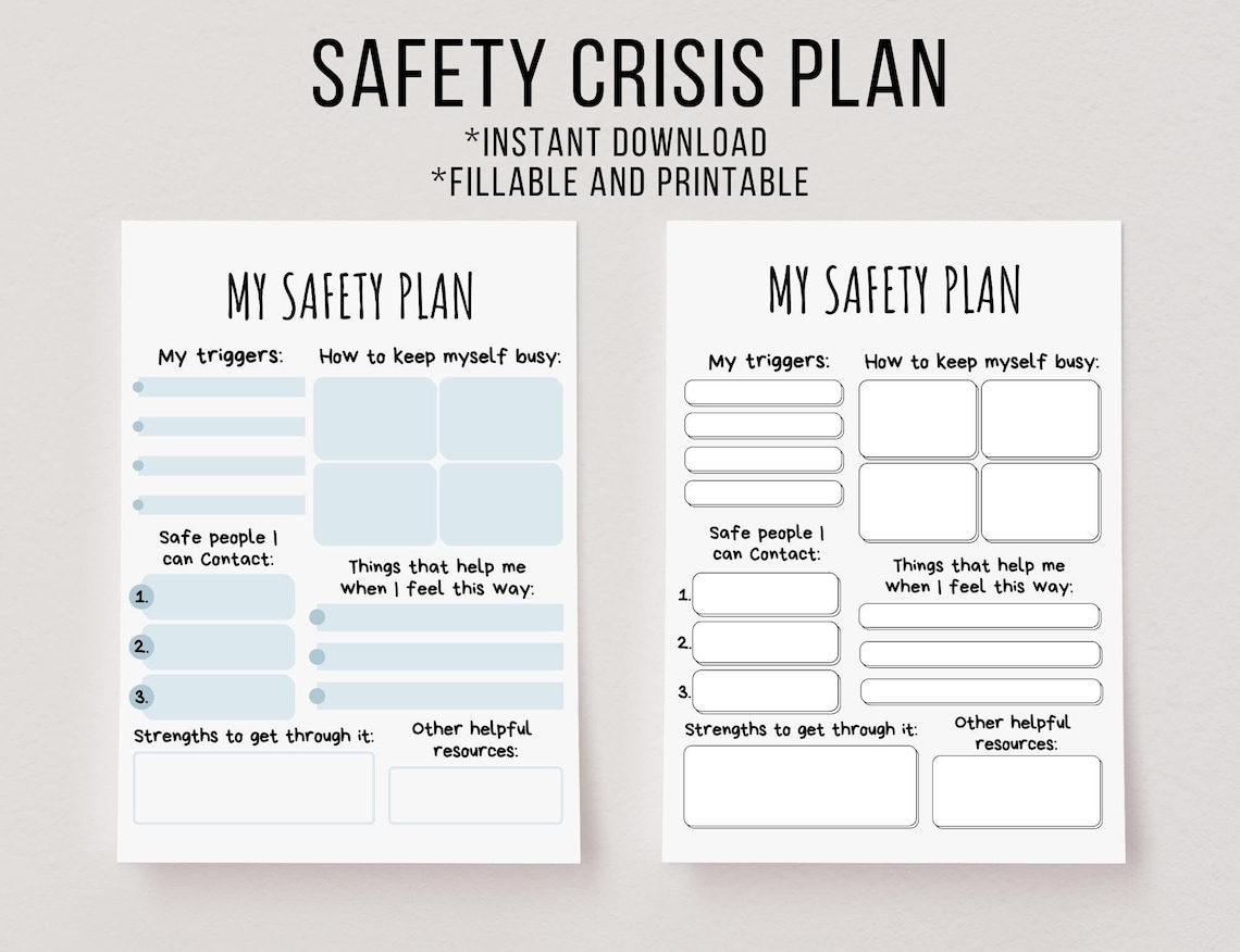 Printable Safety Crisis Plan Worksheet Therapy Worksheet | Etsy India