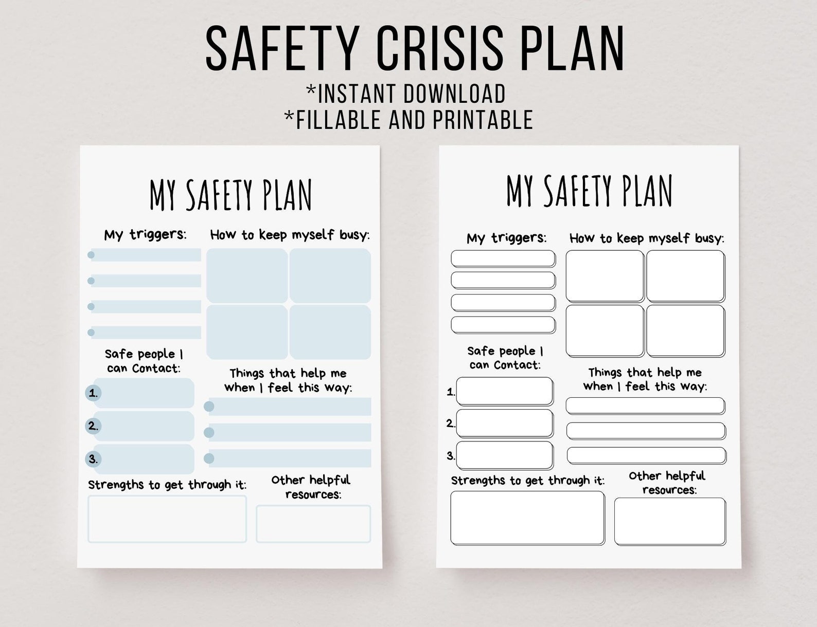 Printable Safety Crisis Plan Worksheet, Therapy Worksheet, School ...