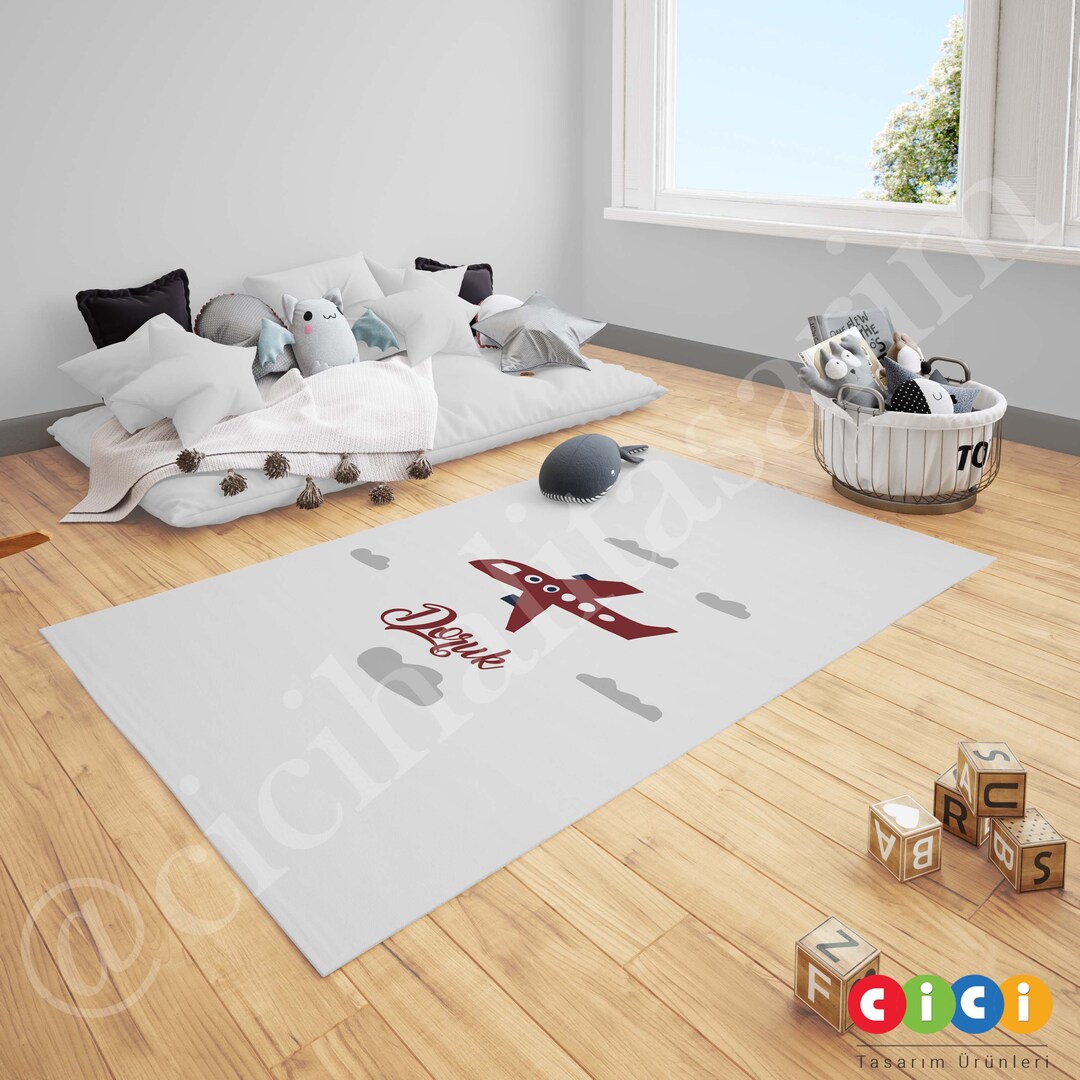 Airplane Rug, Plane Rug, Clouds Rug, Baby Boy and Girl Kids Room Rug ...