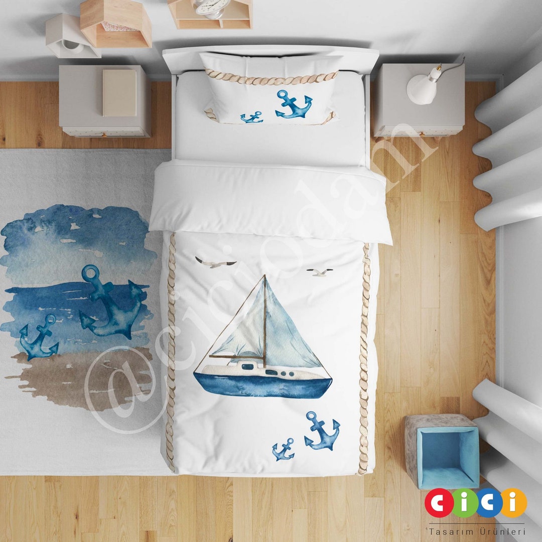 Sailor Bedding Set, Anchor Linens Set, Baby Boy Kids Room Duvet Cover ...