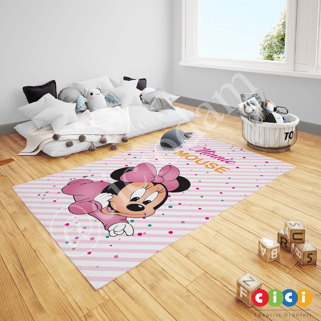 Minnie Mouse Rug, Pink Rug, Baby Girl Kids Room Rug, Nursery Room Rug ...