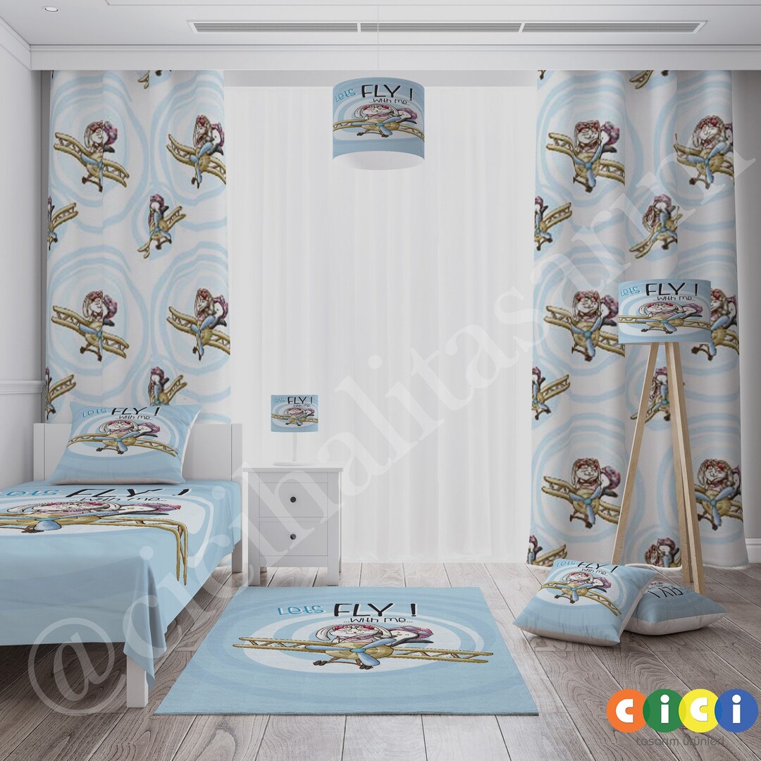 Pilot Plane Kids Nursery Room Curtain, Carpet, Duvet Cover, Pillow Case ...