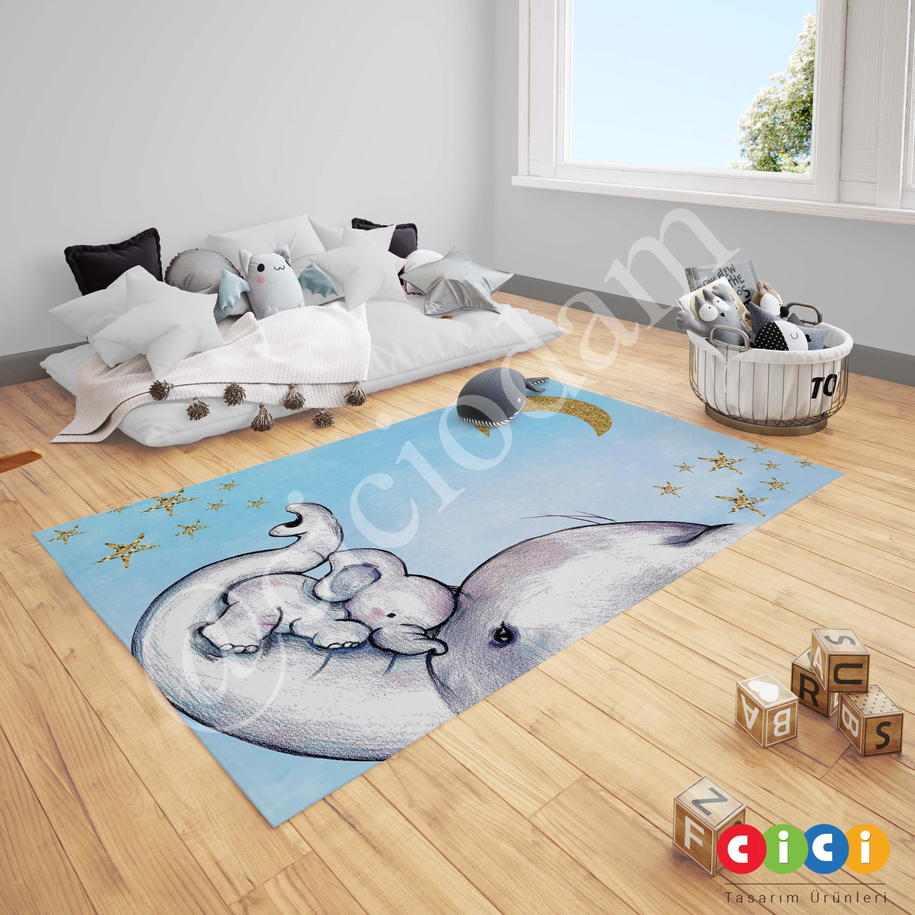 Elephant Rug, Topddlers Rug, Baby Boy and Girl Kids Room Rug, Nursery ...