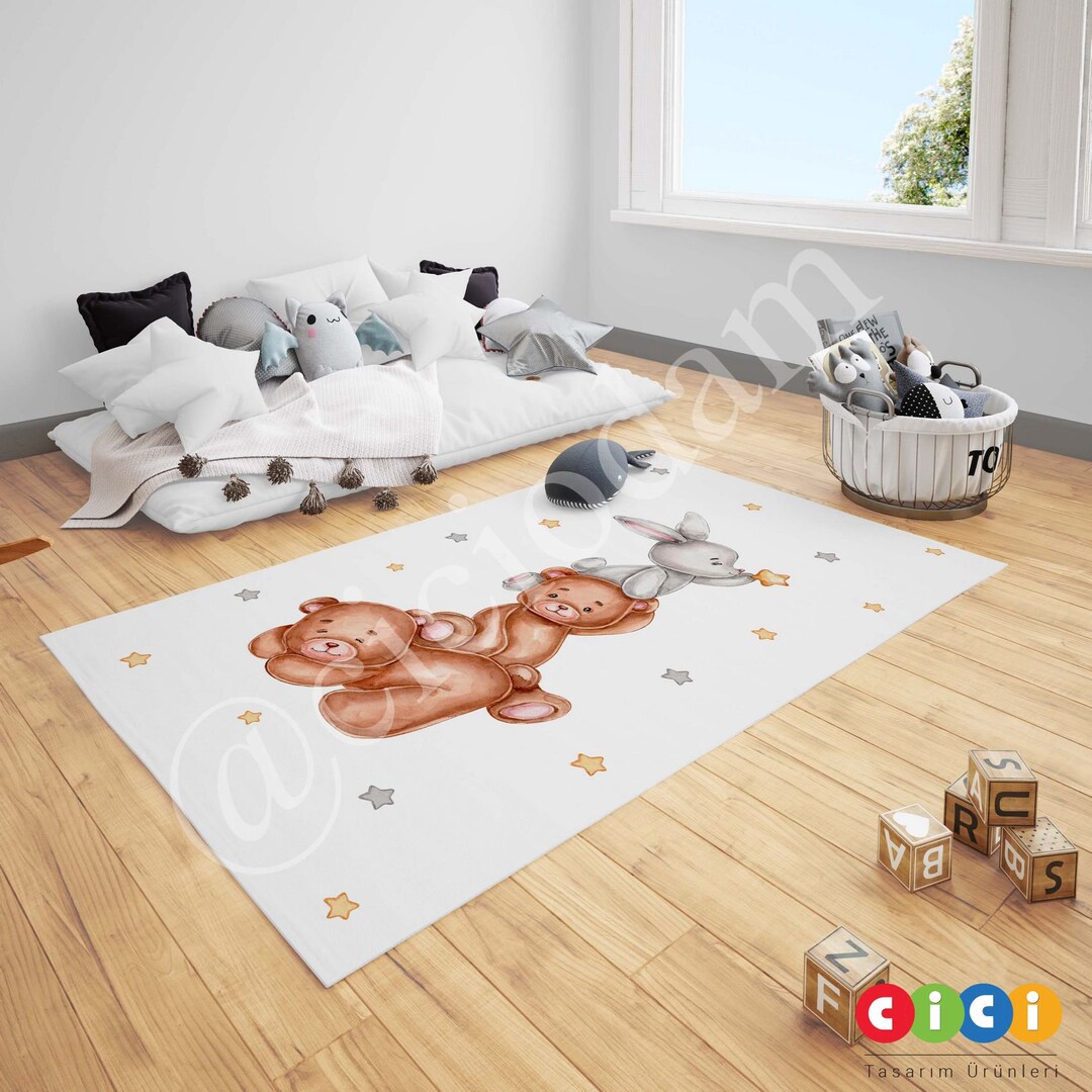 Bear Rug, Rabbit Rug, Baby Boy and Girl Kids Room Rug, Nursery Room Rug ...