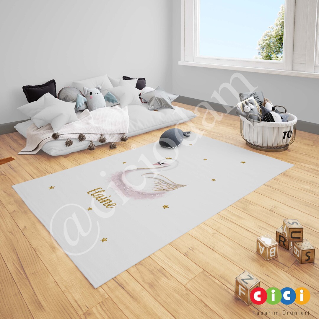 Swan Rug Baby Girl Kids Room Rug Nursery Room Rug Childrens - Etsy