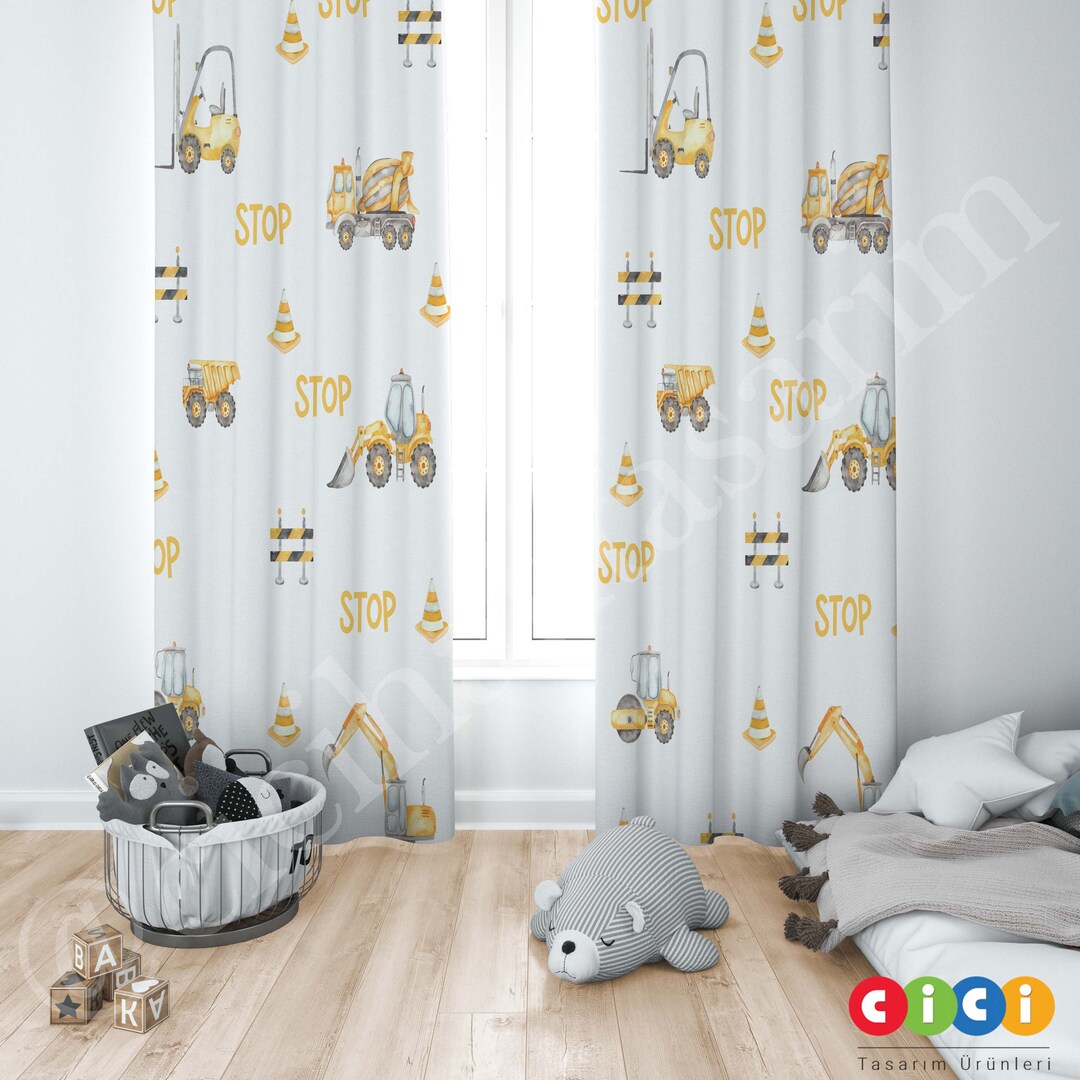 Construction Curtain Construction Trucks Curtain Baby Boy - Etsy