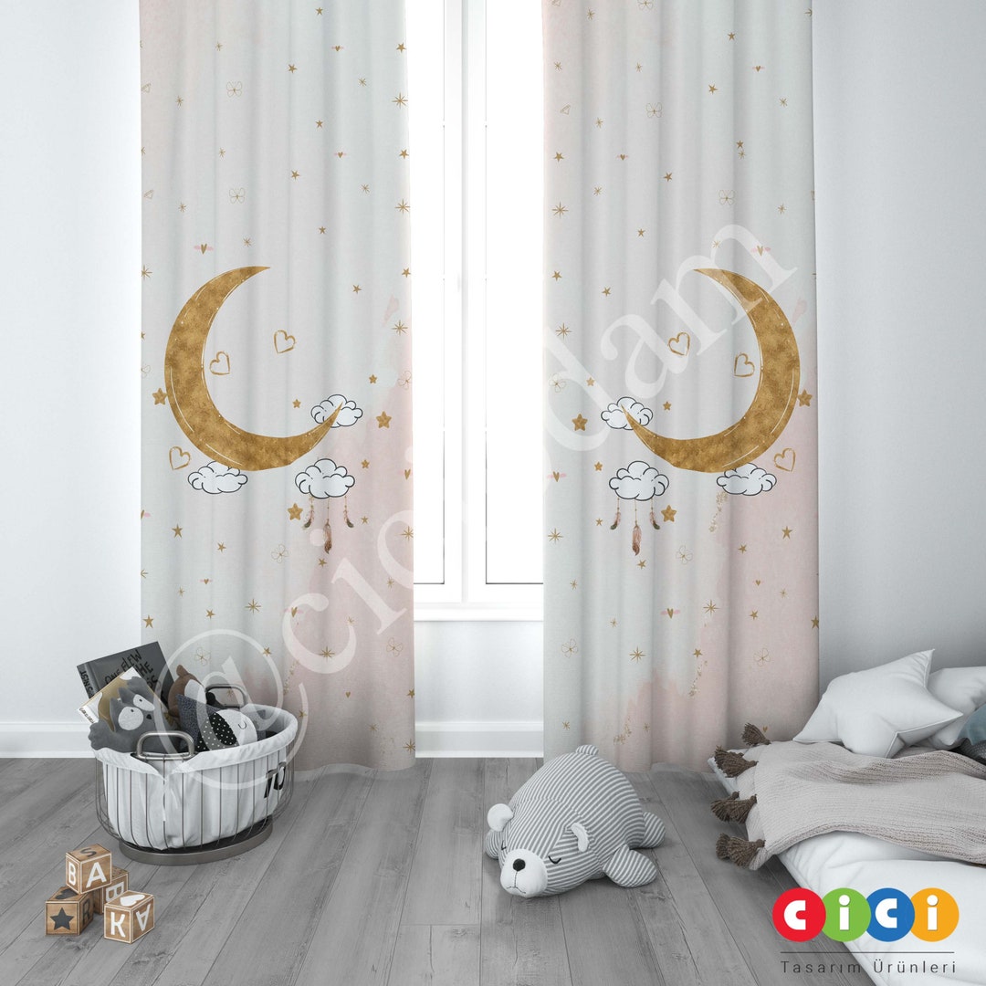 Half Moon Curtain, Clouds Curtain, Baby Boy and Girl Kids Room Curtain ...