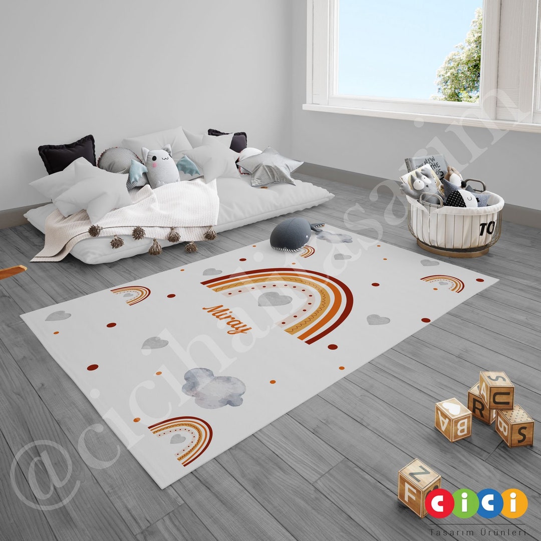 Rainbow and Clouds Rug, Personalized Rug, Baby Boy and Girl Kids Room ...