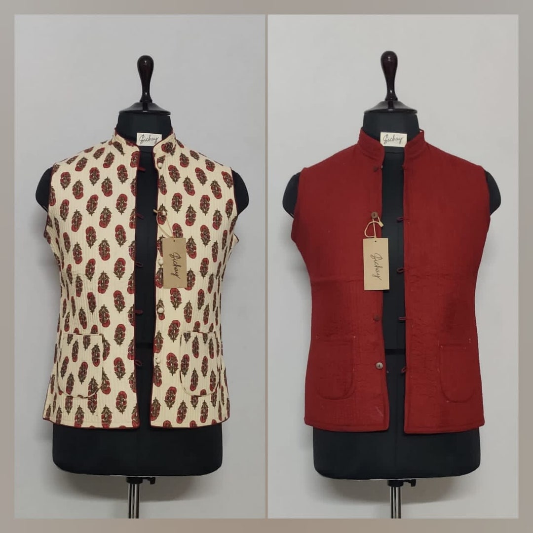 Indian Ethnic Handmade Cotton Block Print Reversible Quilted Sleeveless ...