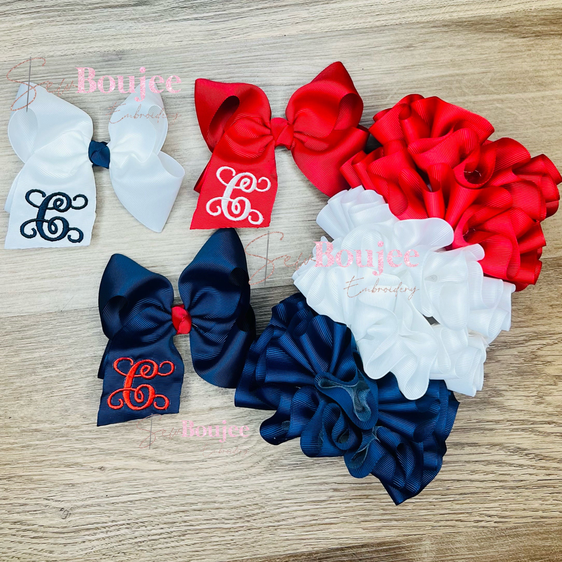 Navy Red & White Ruffle Anklets and Custom Bow Set ruffle Anklets Back ...