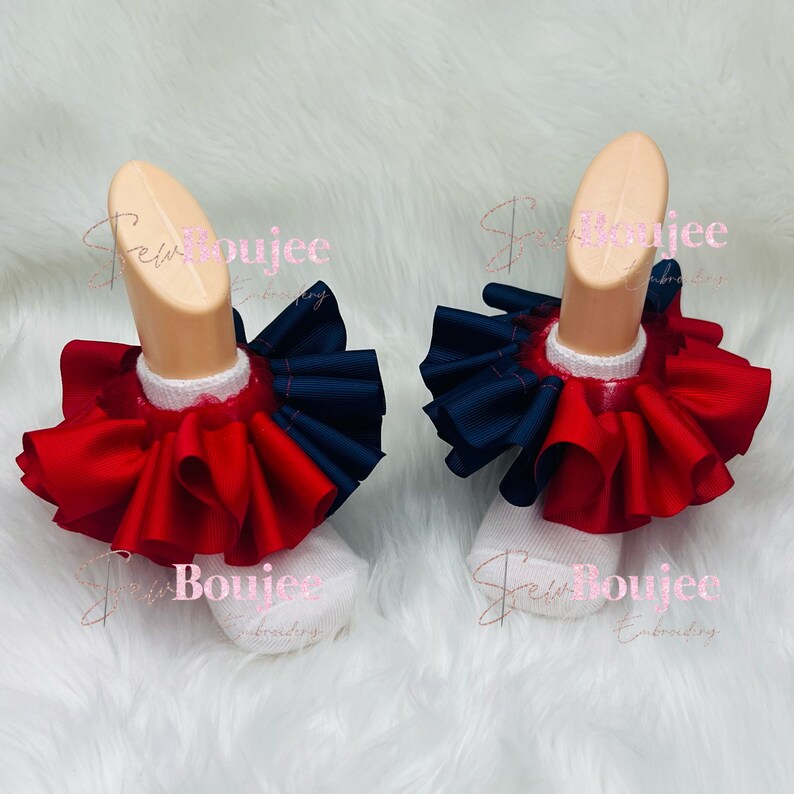 Navy Red & White Ruffle Anklets and Custom Bow Set |ruffle Anklets ...