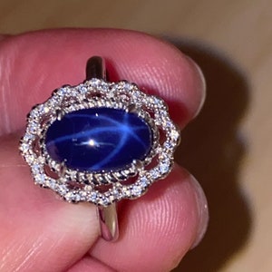 Oval 5x9mm Star Sapphire Bouquet Design Adjustable Ring Engagement Ring ...