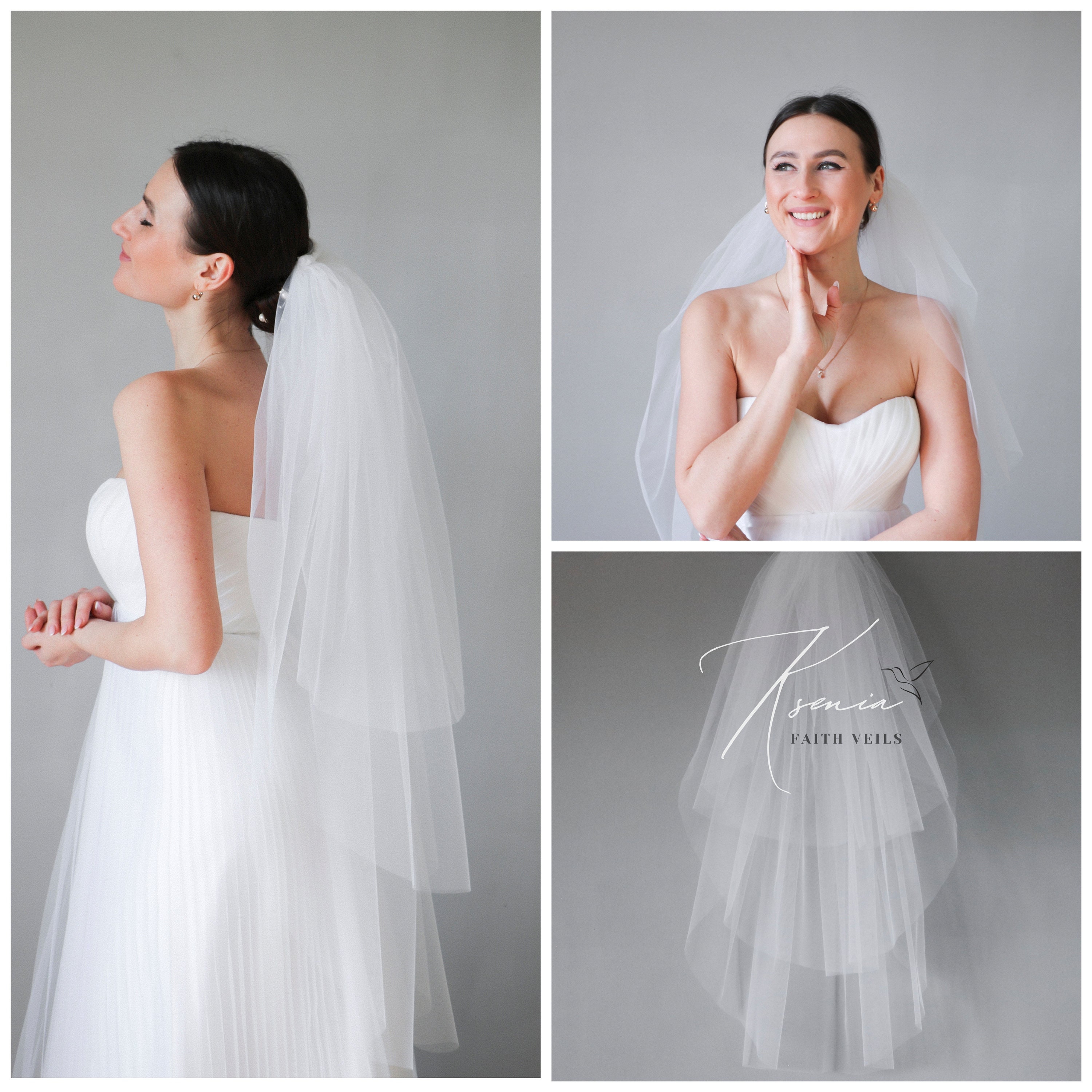 Tiered Wedding Veil Blusher Veil Fingertip Veil Simple Veil With Comb ...
