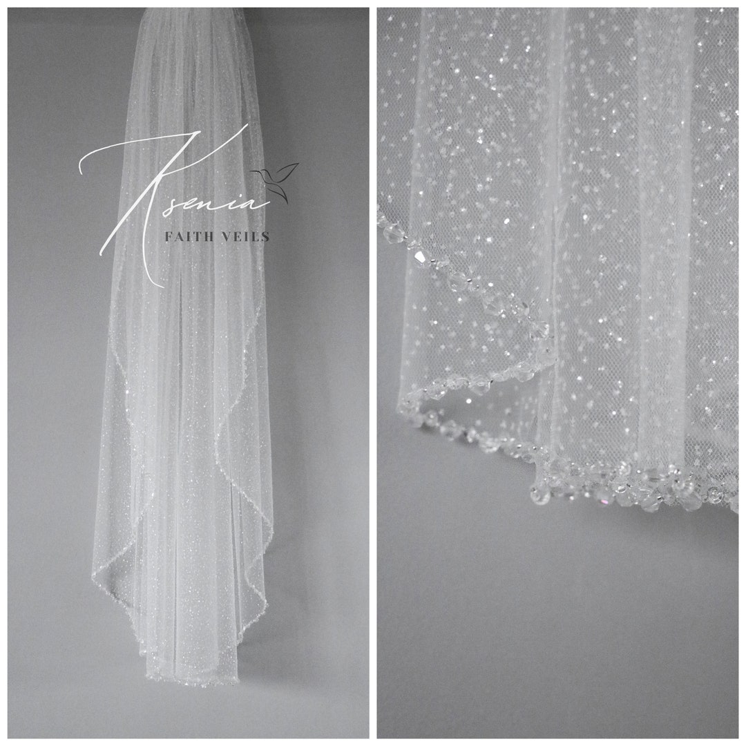 Crystal Veil Glitter Fingertip Veil Sparkly Cathedral Veil Bridal Veil ...