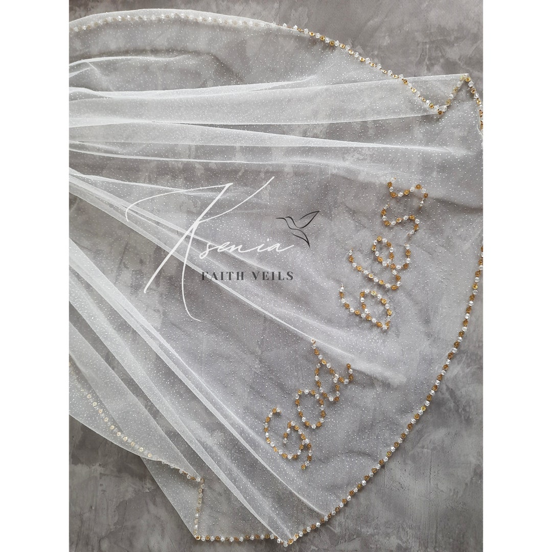 First Communion Sparkly Veil Handmade Communion Crystal Veil With Gold ...