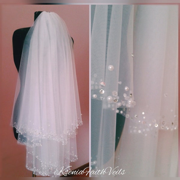 Wedding Veil With Crystals and Pearls - Etsy