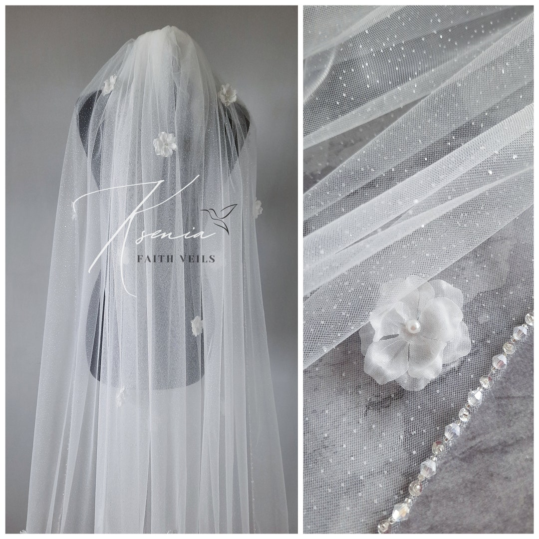 Crystal Veil With 3d Flower Cathedral Wide Veil One Tier - Etsy