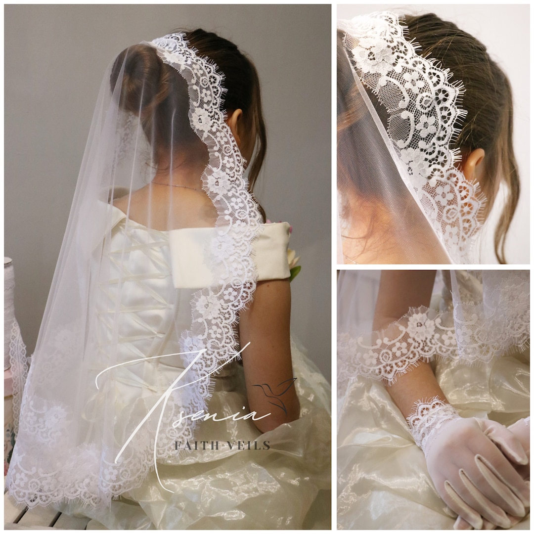 Lace Communion Veil Handmade First Communion Veil Holy Communion Veil ...