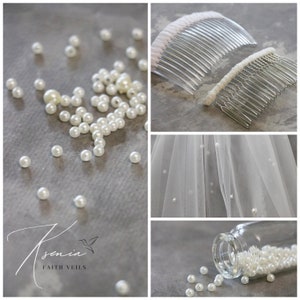 Pearl Veil Two Tier Puffy Veil Scattered Pearl Wedding Veil Bridal Veil ...