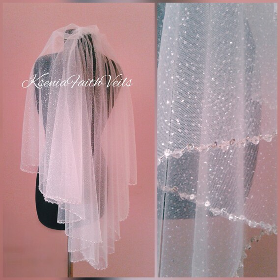 Two Tiers Glitter Veil With сrystals Shimmering Fingertip Veil - Etsy