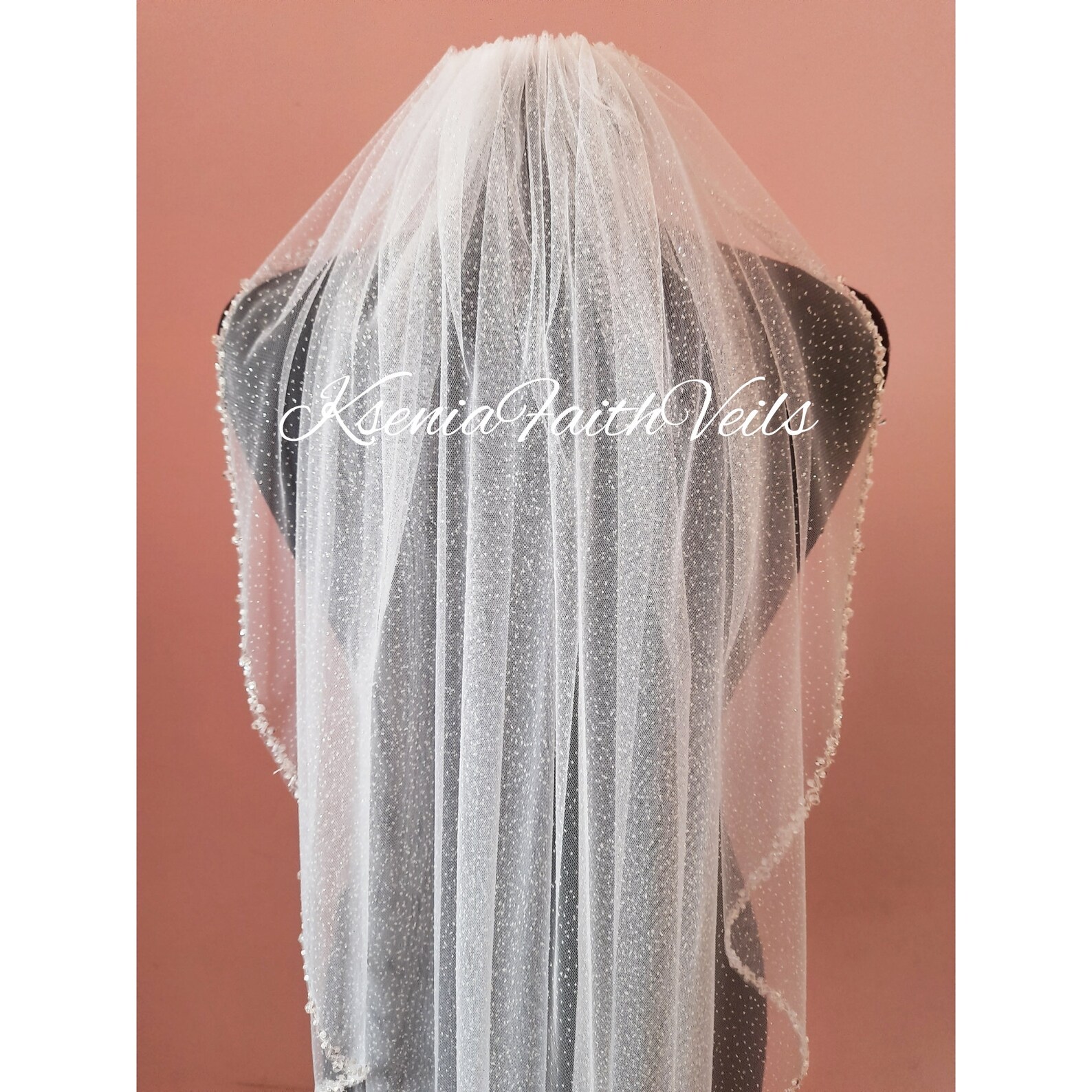 One Tier Glitter Veil With Beaded Edge Shimmering Veil - Etsy