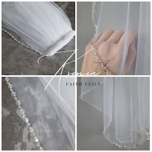 Veil With сrystal Edge One Tier Handmade Veil Angel Cut Veil Waltz Veil ...