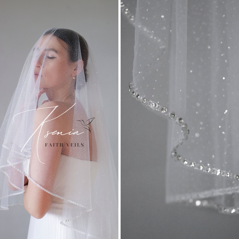 Sparkly Veil With Blusher Glitter Veil With Rhinestone Edging ...