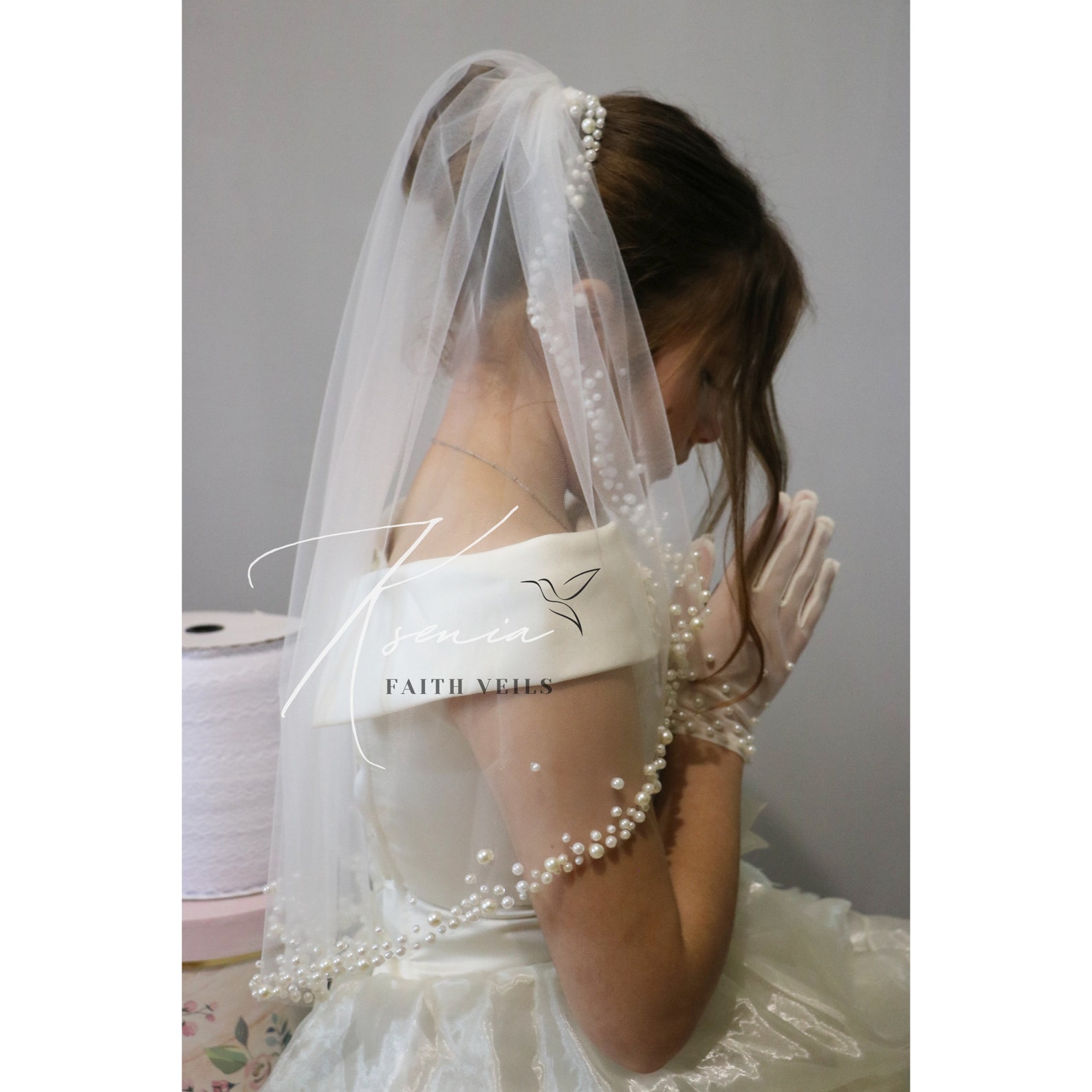 First Communion Veil With Pearls Trim Holy Communion Veil With Gloves ...