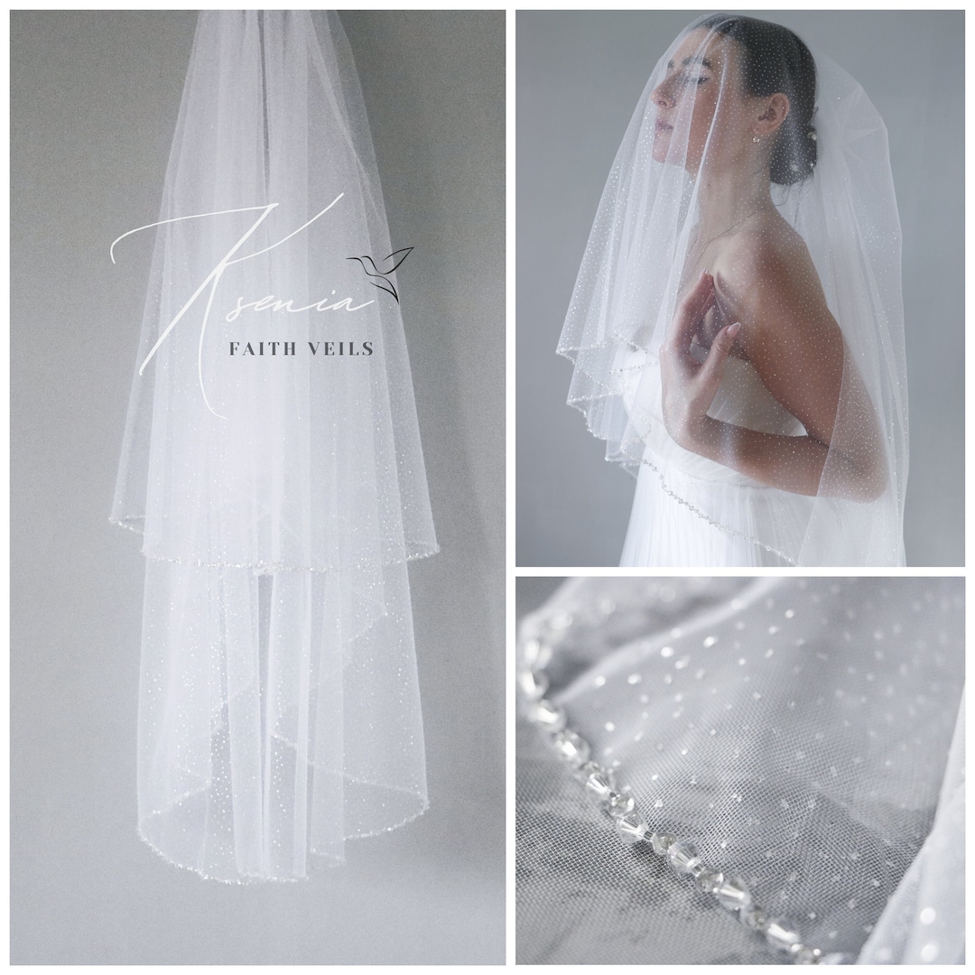 Two Tiers Glitter Veil With сrystals Sparkle Fingertip Veil Blusher ...