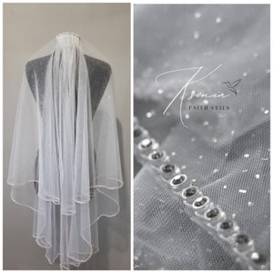 Sparkly Veil With Blusher Glitter Veil With Rhinestone Edging ...