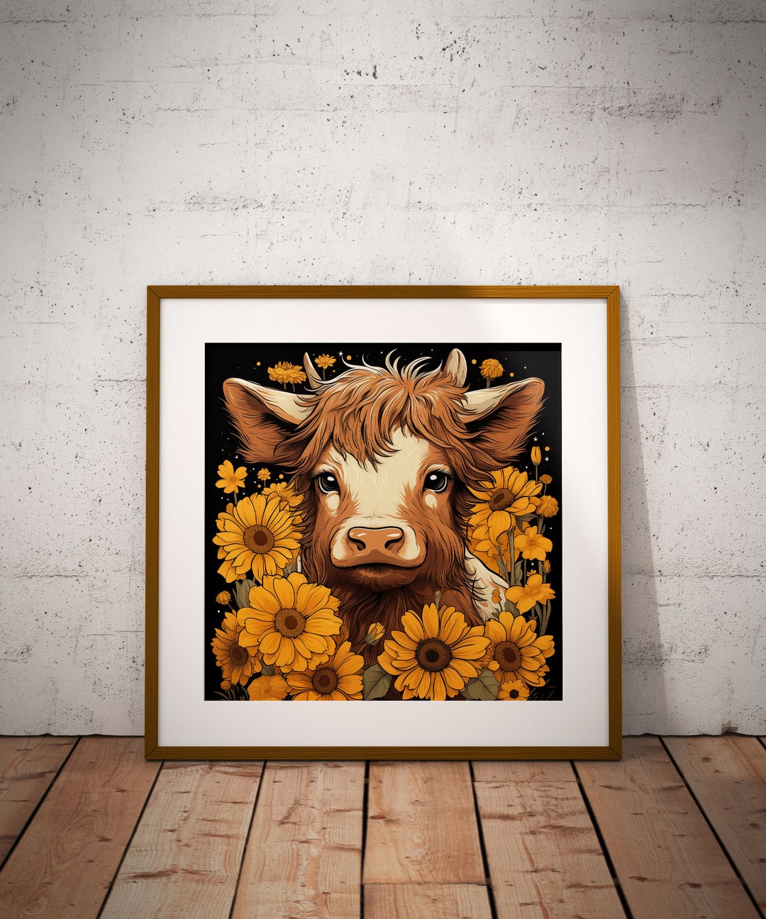 Highland Cow and Sunflowers Poster next Day Shipping - Etsy