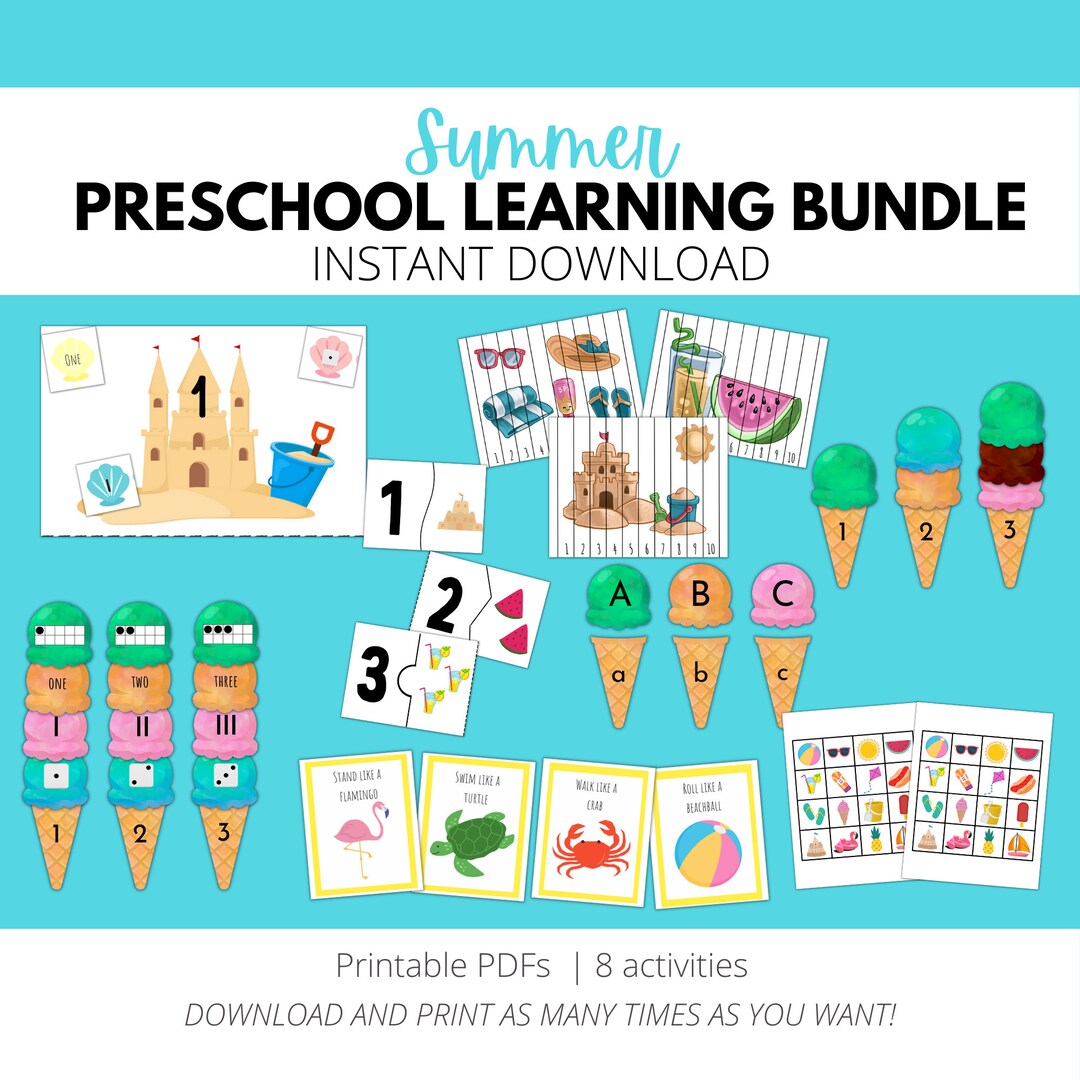 Summer Preschool Learning Bundle, Educational Games and Activities for ...