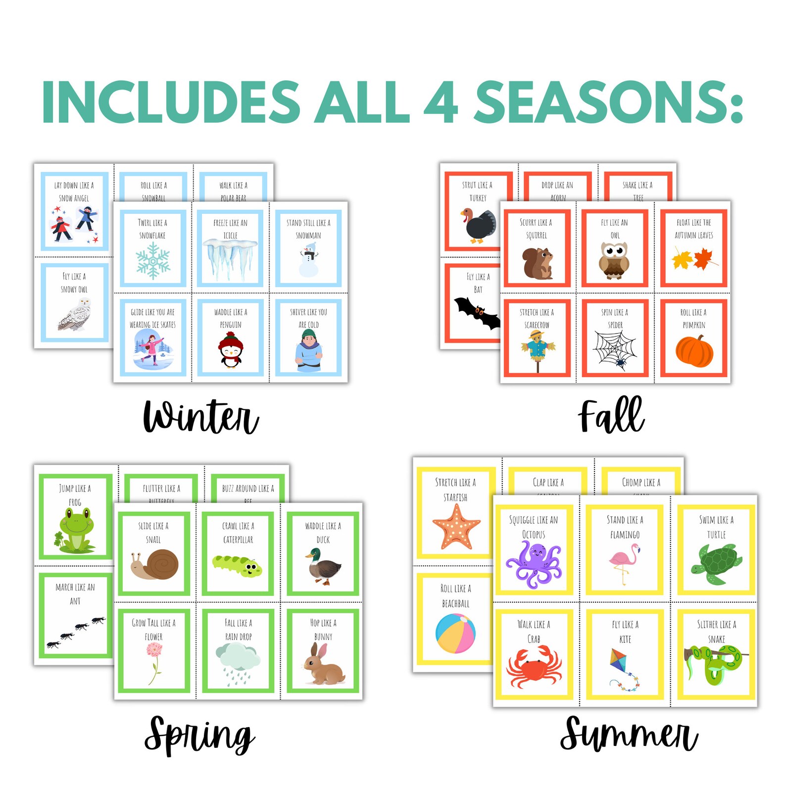 Seasonal Movement Cards, Printable Action Flashcards for Kids, Toddlers ...