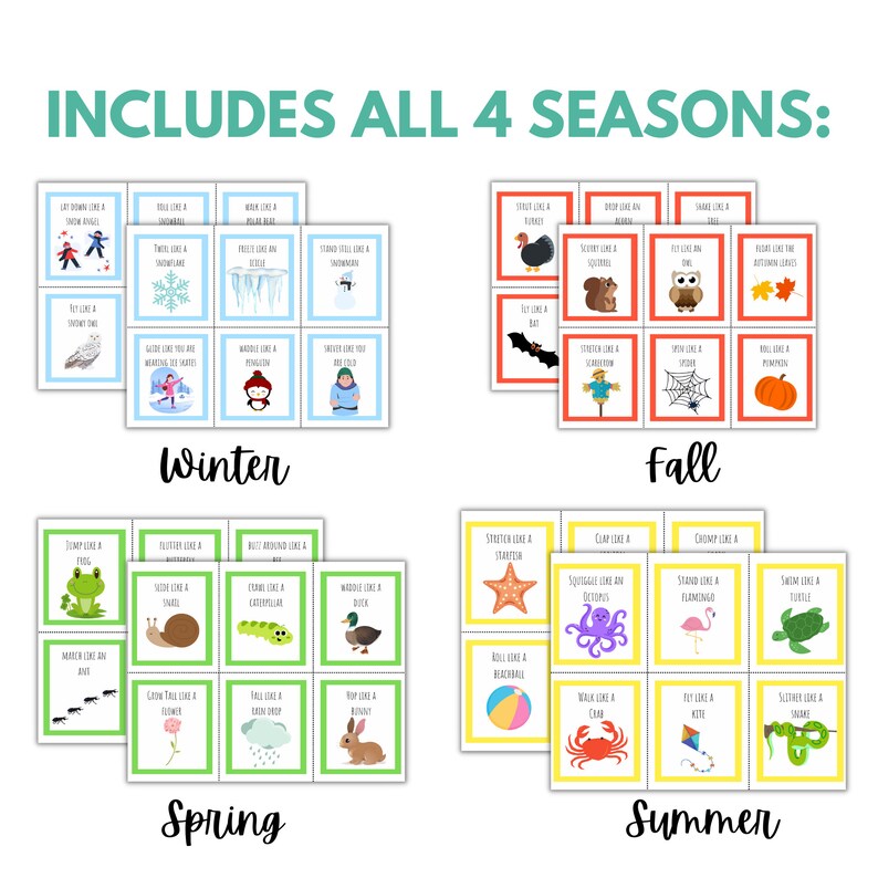 Seasonal Movement Cards, Printable Action Flashcards for Kids, Toddlers ...