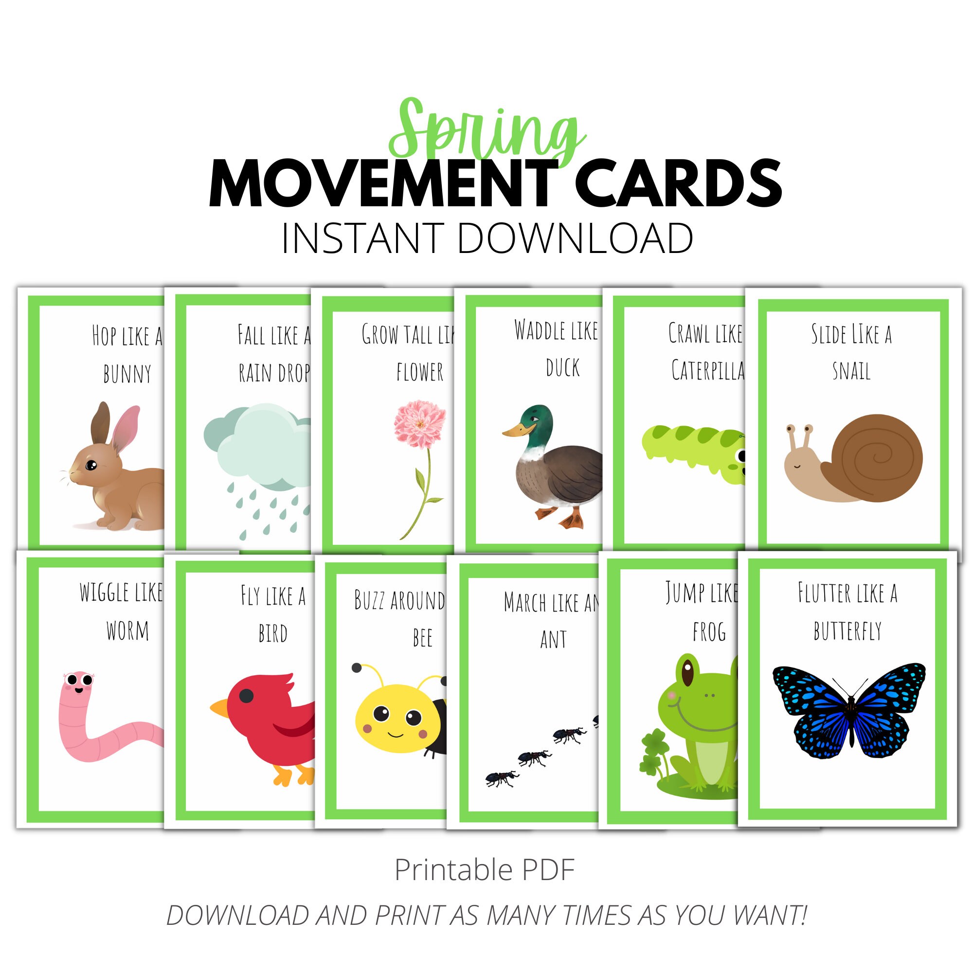 Spring Movement Cards, Printable Action Flashcards for Kids, Toddlers ...